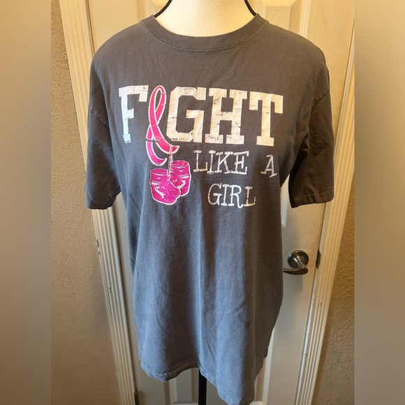 Anvil | Tops | Gray Fight Like A Girl Tshirt | Poshmark